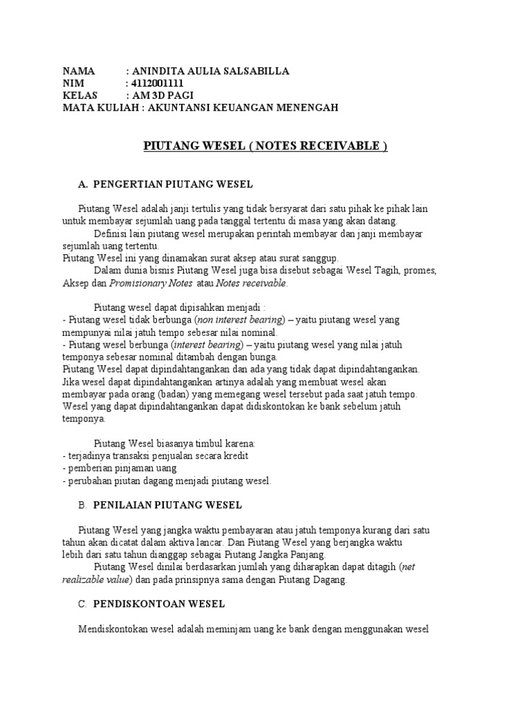 Piutang Wesel | PDF | Pengelolaan Keuangan & Uang | Hukum