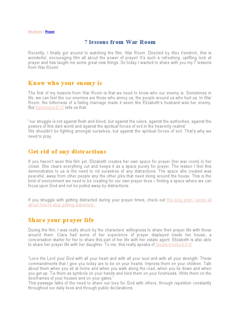 7 Lessons From The War Room | PDF | Prayer | Religious Behaviour And ...