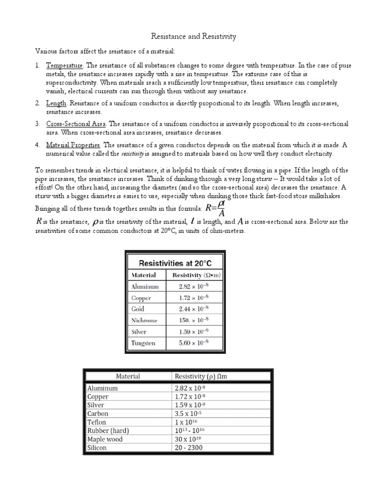 AP Resistance and Resistivity | PDF | Electrical Resistance And ...