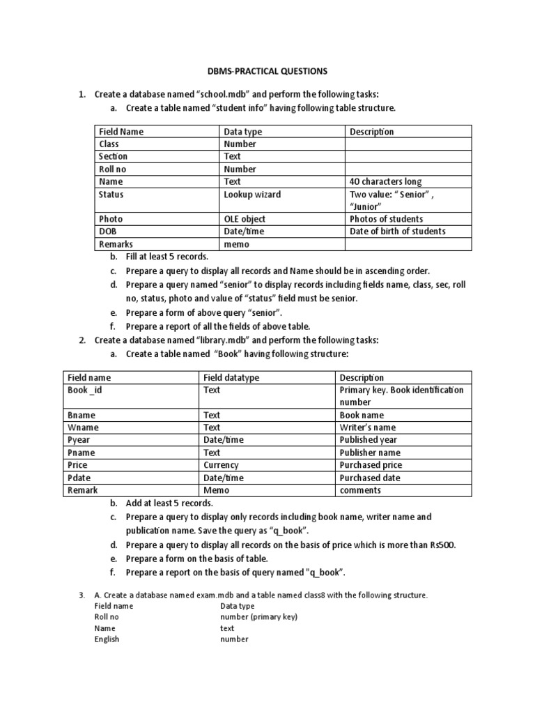 Dbms-Practical Questions | PDF | Databases | Table (Database)