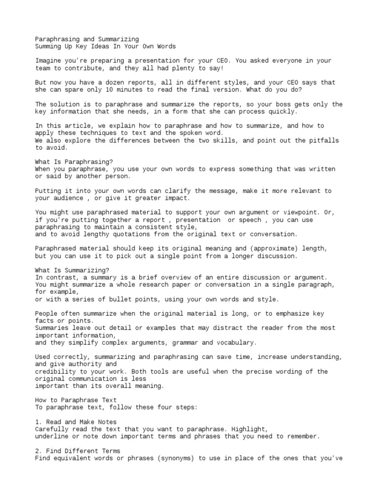 Paraphrasing and Summerizing | PDF | Swot Analysis | Citation