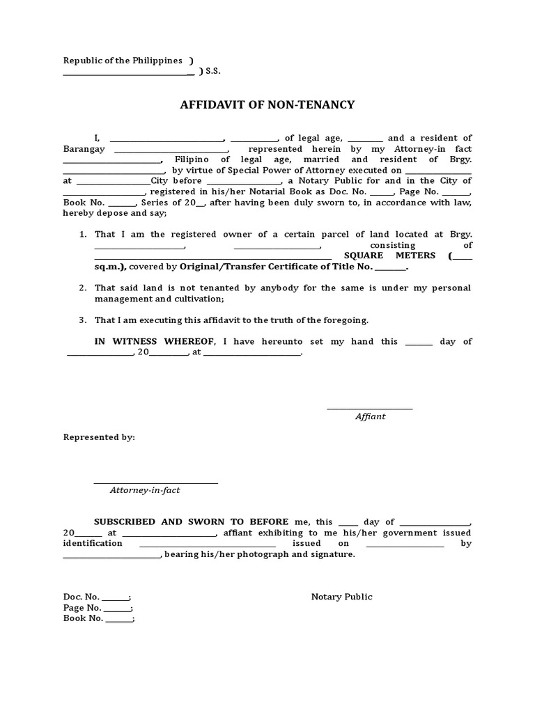 Affidavit of Non-Tenancy FORMAT | PDF