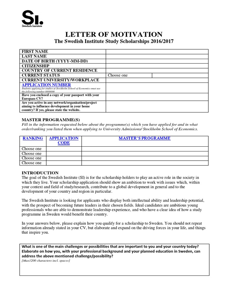 Motivation Letter Template SISS 2016 2017 | PDF | Leadership | Sweden