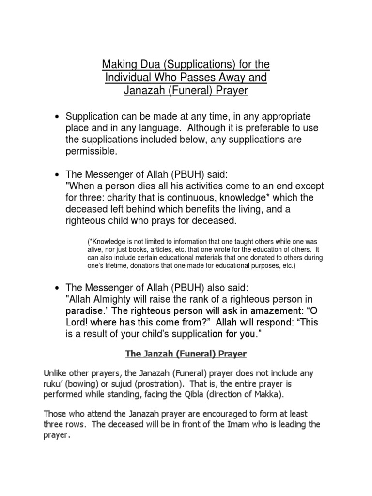 Making Dua (Supplications) For The Individual Who Passes Away and ...