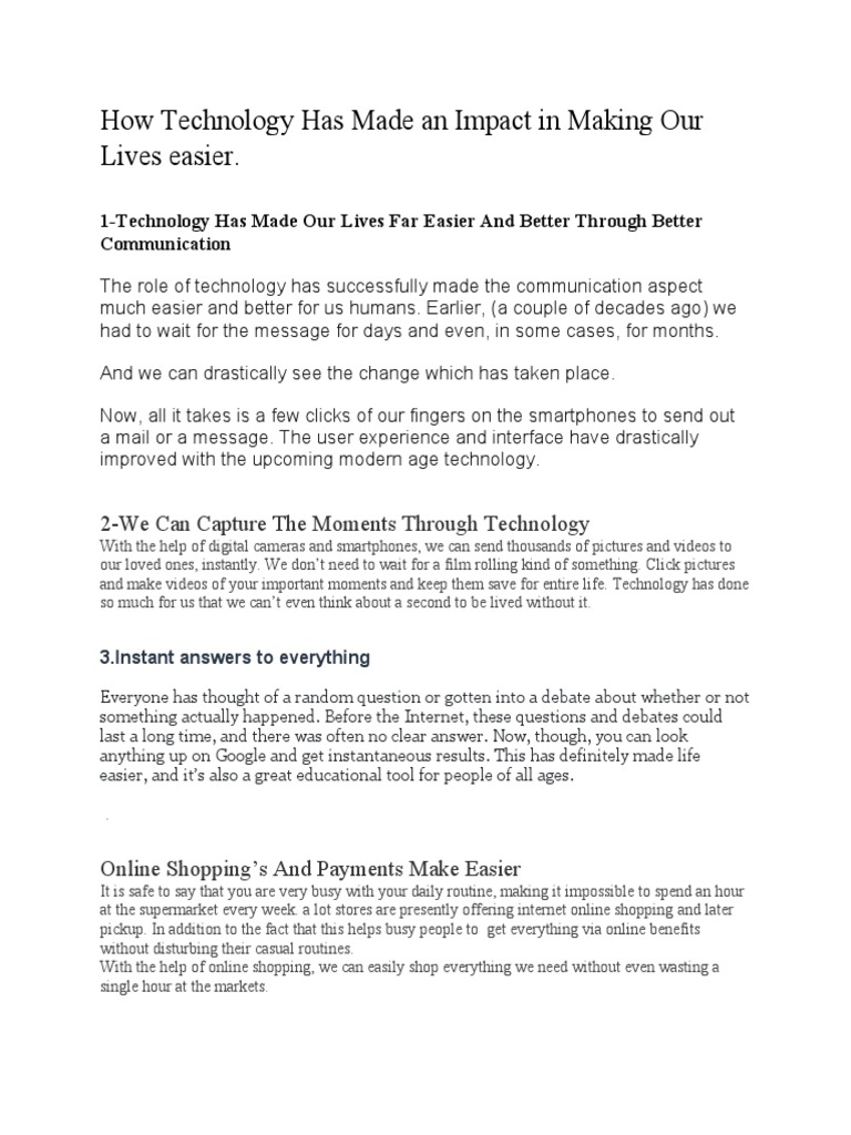 How Can Technology Make Our Life Easier | PDF | Health Care | Online ...