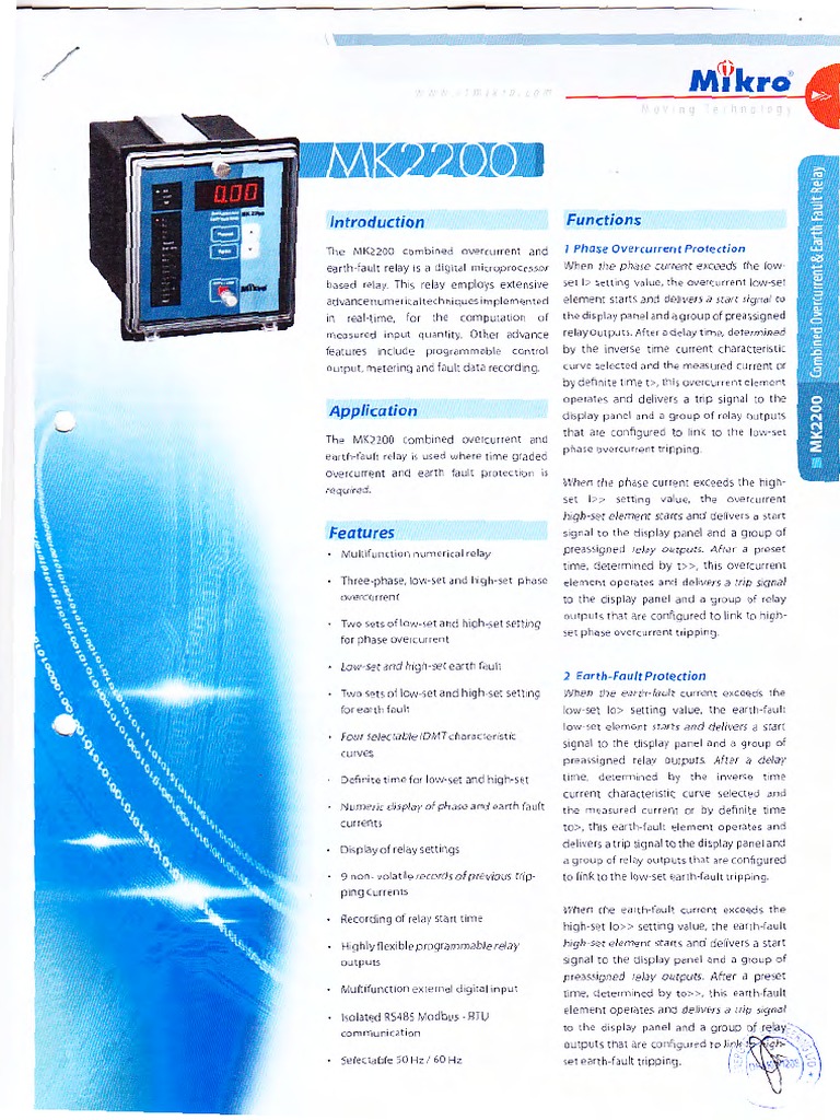 MK2200 Combined Overcurrent and Earth-Fault Relay: Technical Features ...