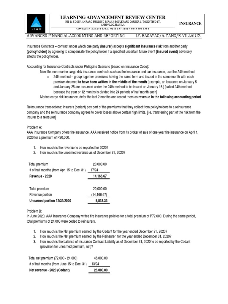 Accounting for Insurance Contracts: Calculating Premium Revenue ...