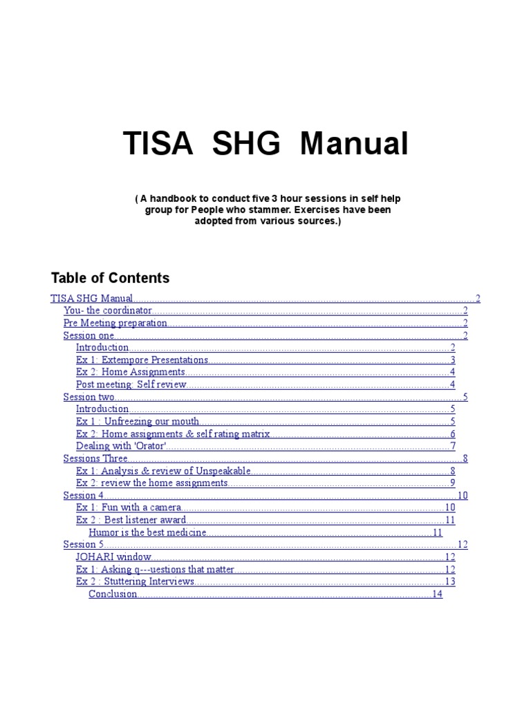 TISA Self Help Group Manual | PDF | Stuttering | Question
