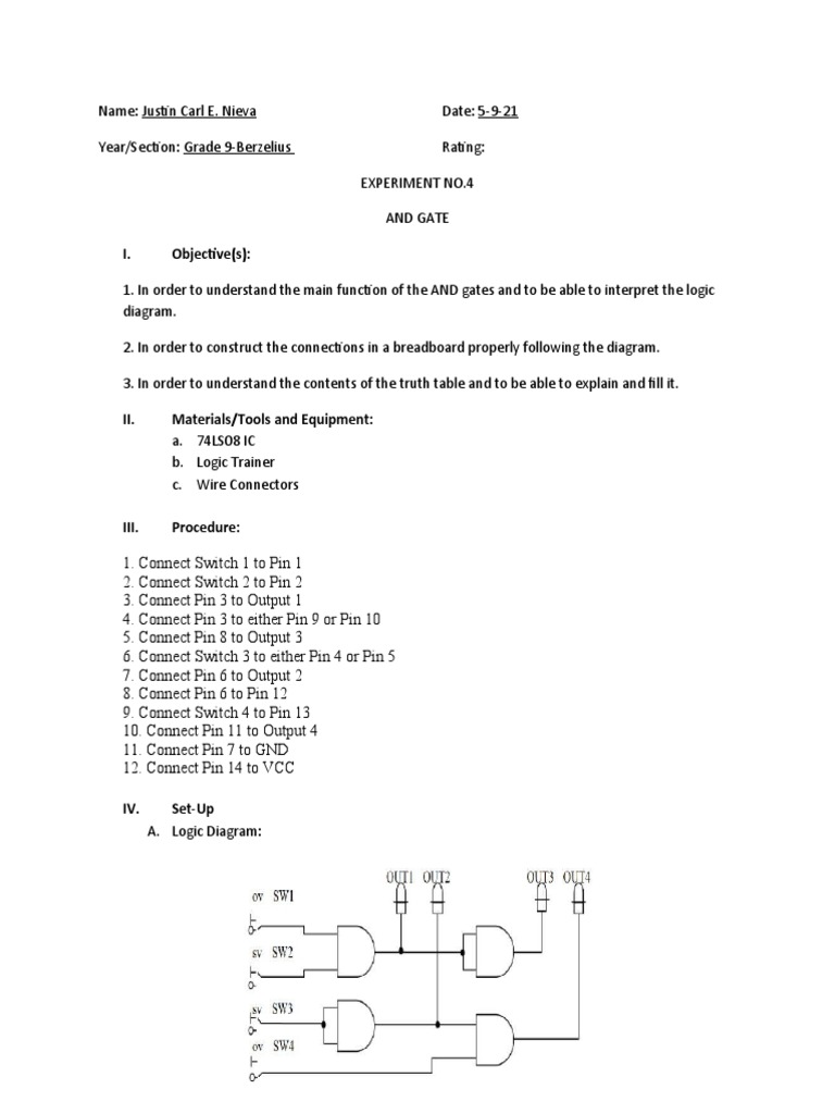 And & NAND Gate Experiment Sheet | PDF | Logic Gate | Electronics