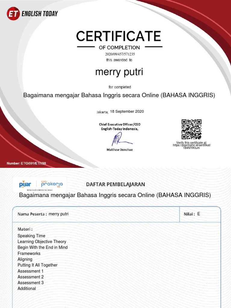 Sertifikat English | PDF