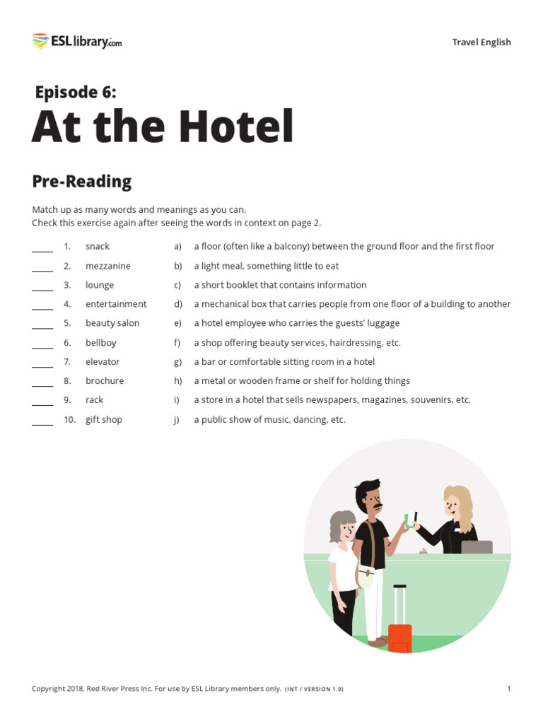 At The Hotel: Episode 6 | PDF | Reading Comprehension | Drink