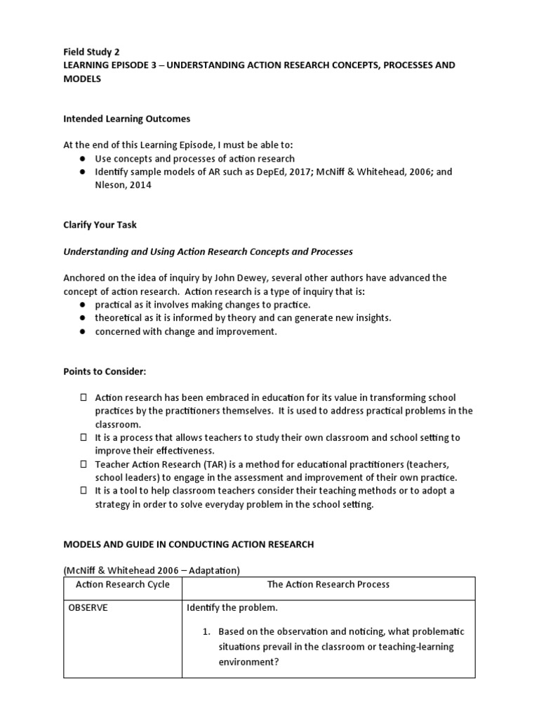 Field Study 2 Learning Episode 3 - Understanding Action Research ...