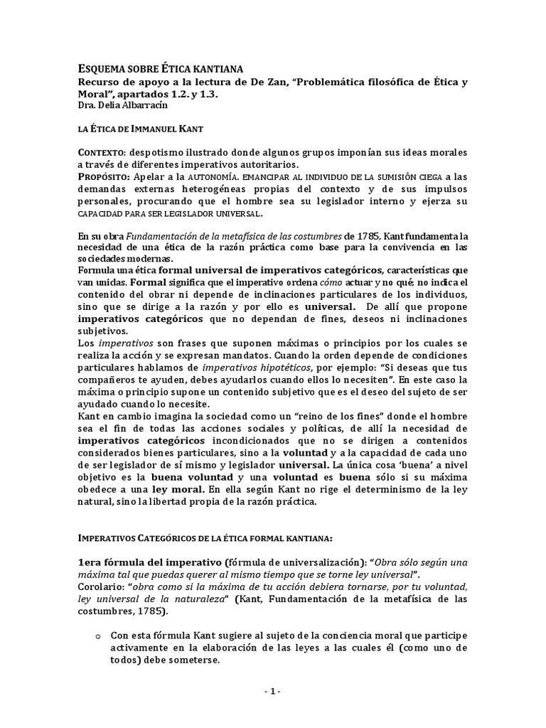 Esquema Etica Kantiana | PDF | Immanuel Kant | Moralidad