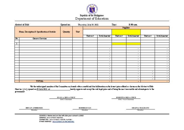 Abstract of Bids - DepEd | PDF | Business | Market (Economics)