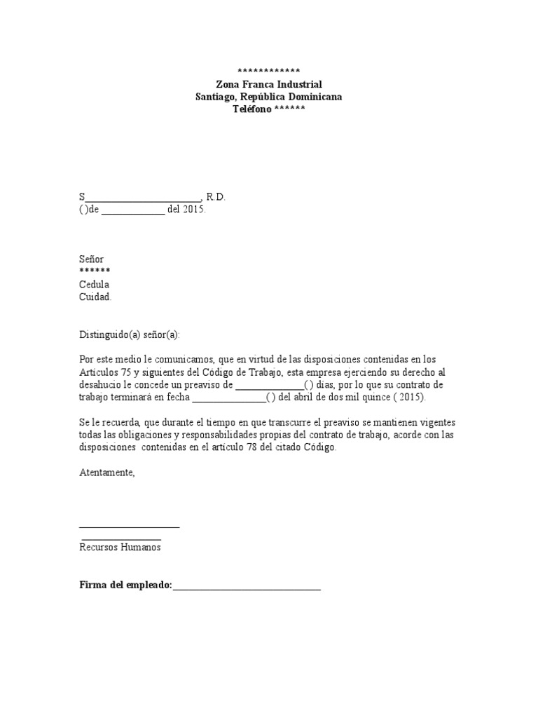 Modelo Carta Preaviso | PDF