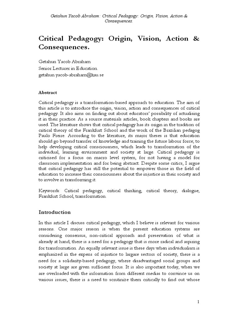 Understanding Critical Pedagogy Concepts | PDF | Critical Theory | Pedagogy