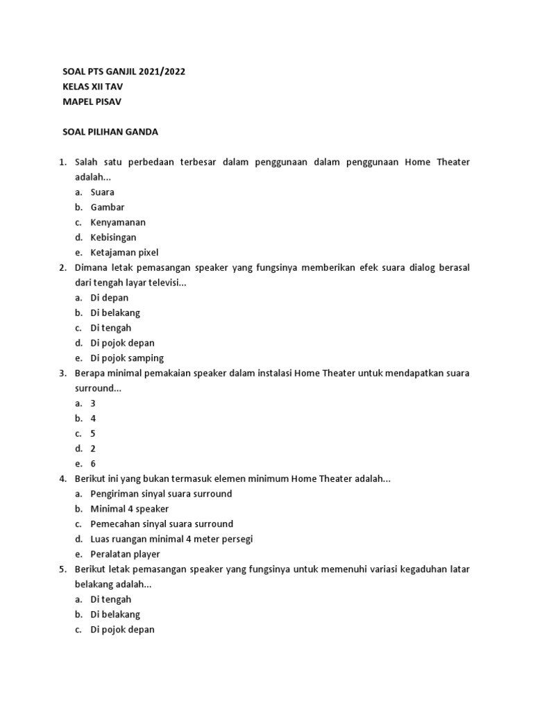 Soal PTS Ganjil Xii Tav Pisav 2022 | PDF