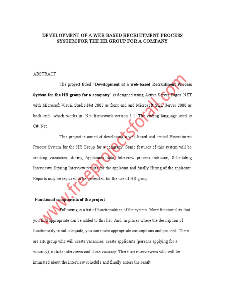 Development of A Web Based Recruitment Process System For The HR Group ...