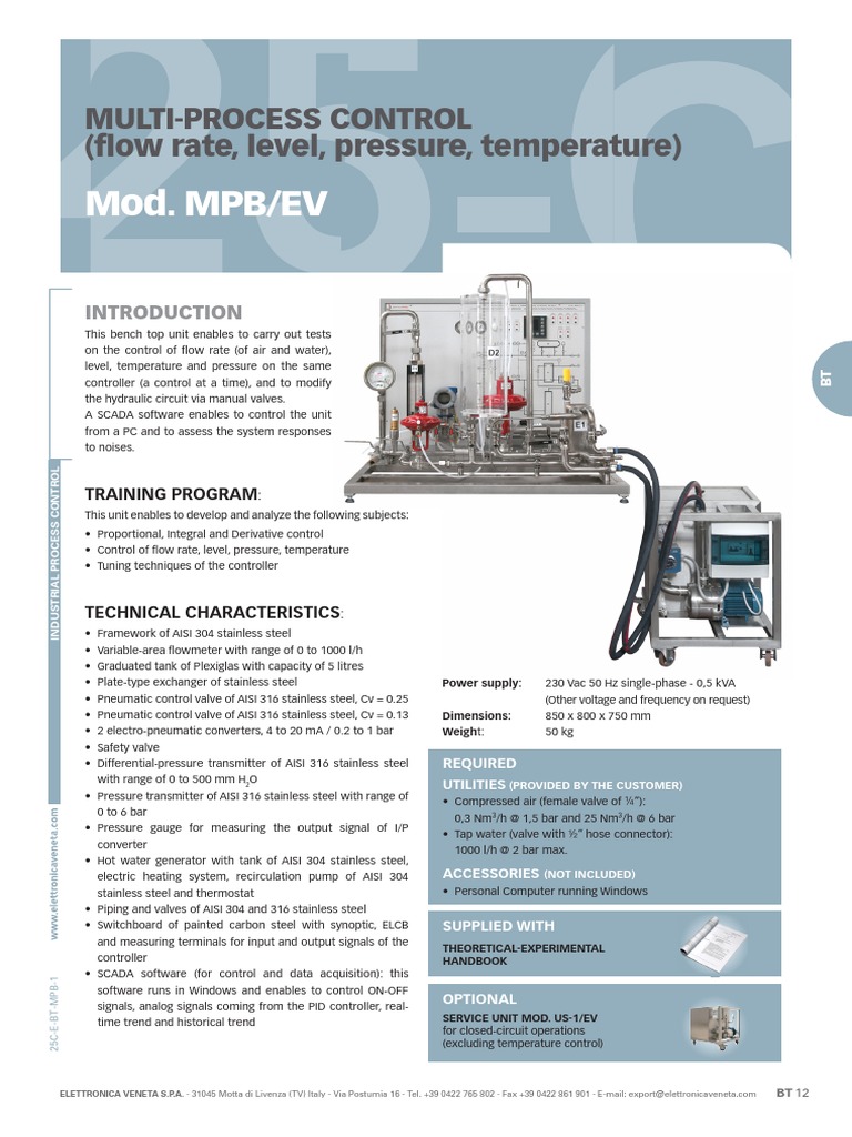 Mod. MPB/EV: Multi-Process Control (Flow Rate, Level, Pressure ...