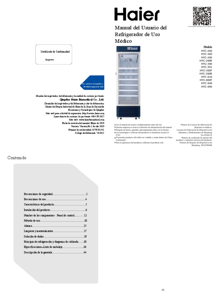 Manual de Usuario Vitrinas HYC - Español | PDF | Ingenieria Eléctrica | Enchufes y tomas de ...