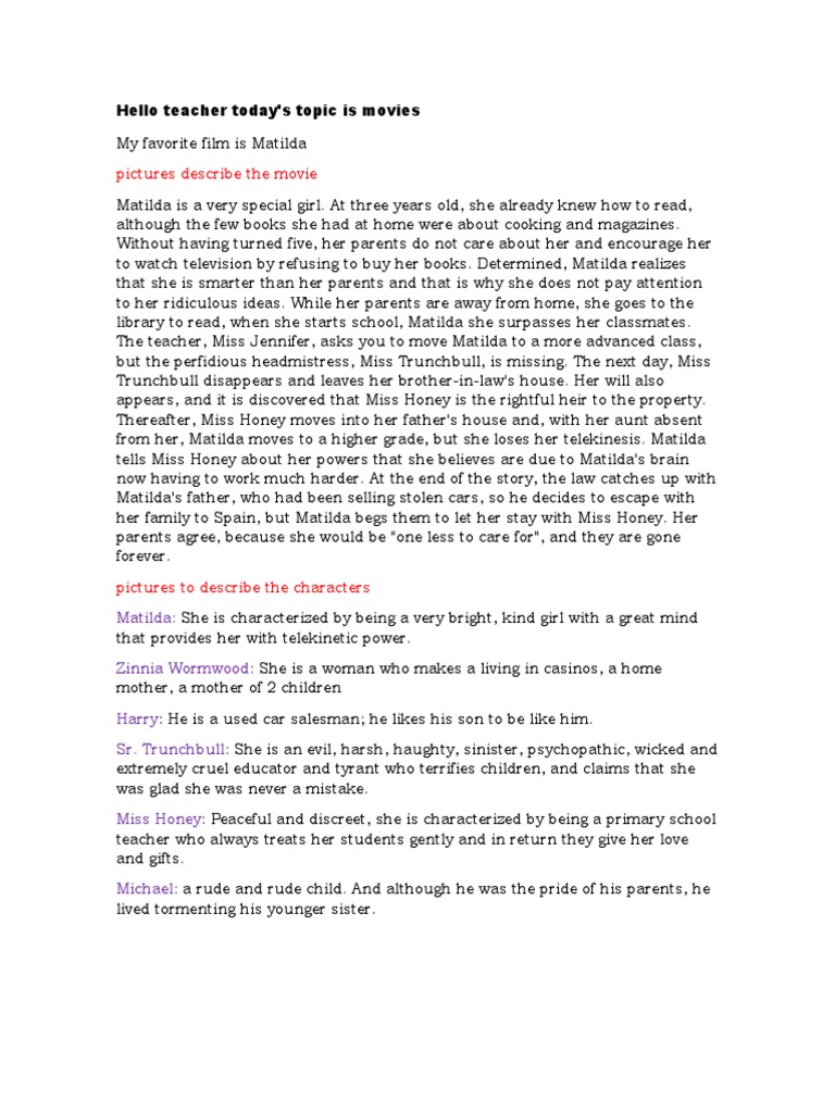 Pictures Describe The Movie: Matilda: Zinnia Wormwood Harry Sr ...