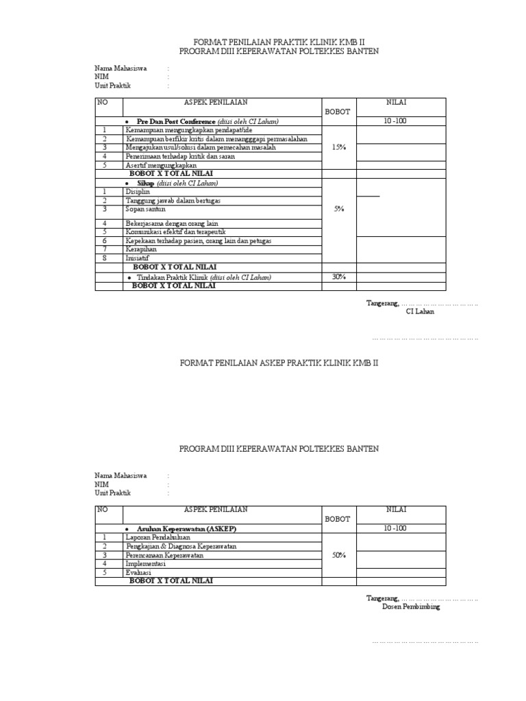 New Format Penilaian Praktik Klinik KMB II | PDF