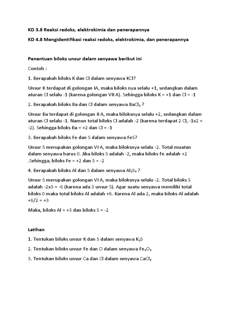 Contoh Penentuan Biloks Unsur Dalam Senyawa | PDF