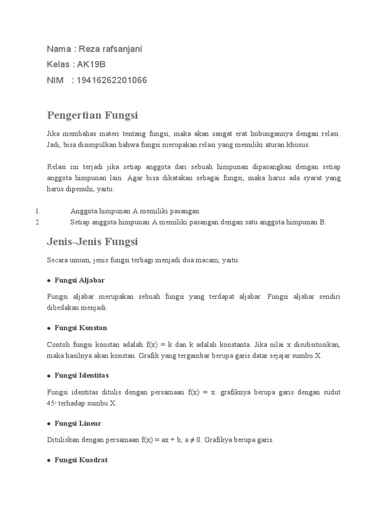 Pengertian dan Jenis Fungsi Matematis | PDF