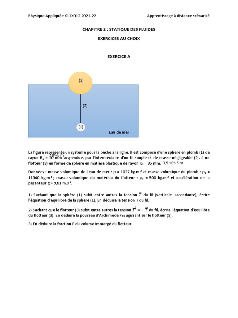 Exercices de Statique des Fluides | PDF | Masse | Grandeur physique