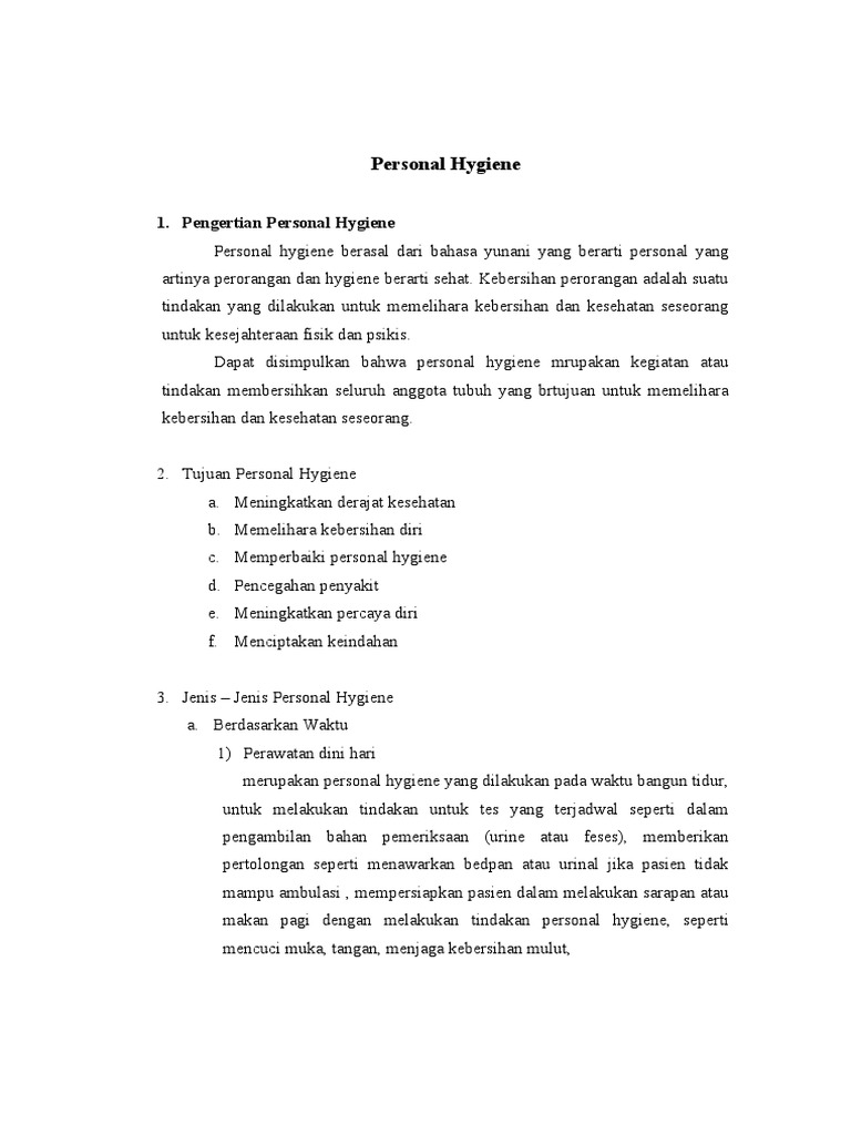 Personal Hygiene | PDF