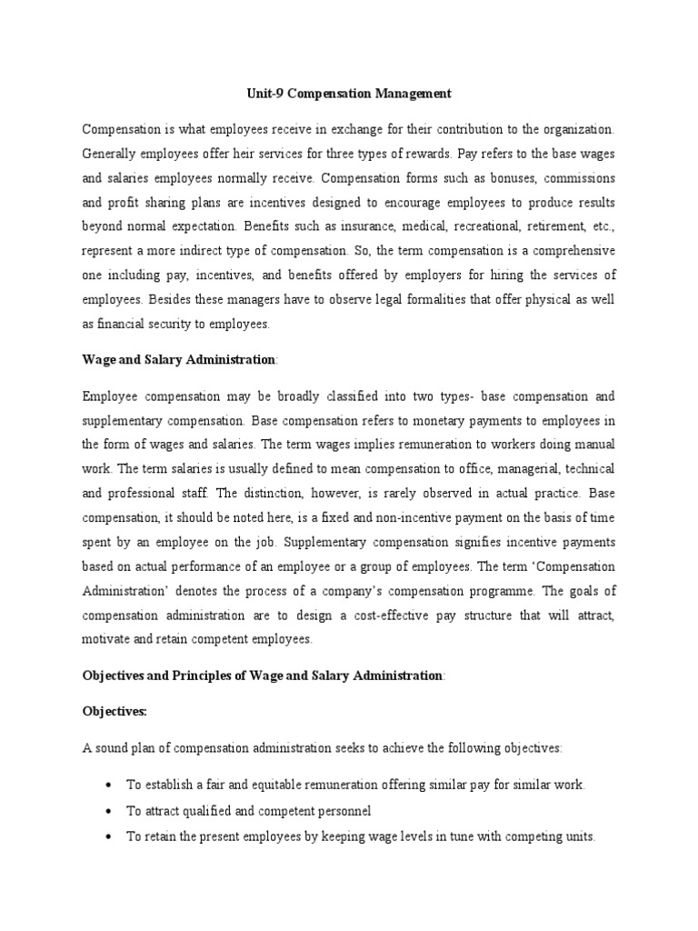 Unit-9 Compensation Management | PDF | Employment | Salary