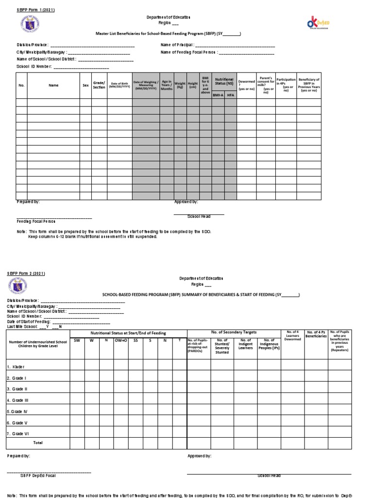 SBFP Forms 1 6 | PDF | Nutrition | Diet & Nutrition