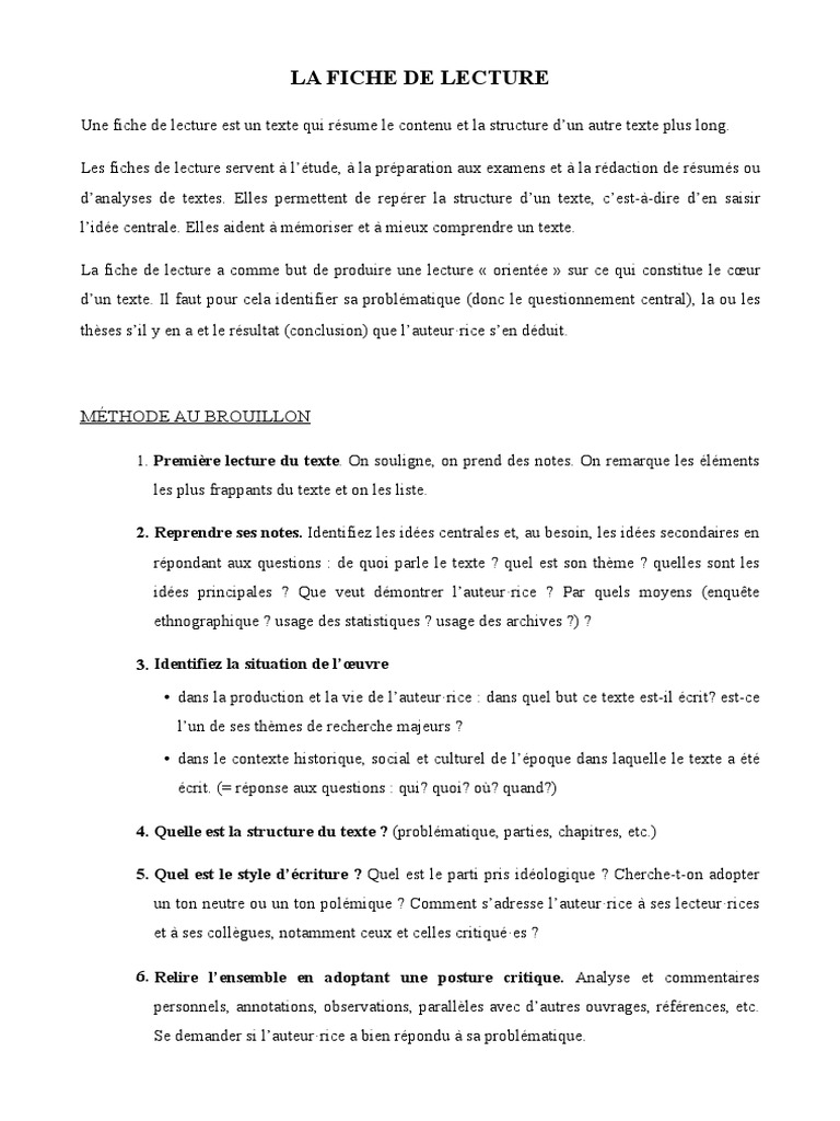 La Fiche de Lecture - Copie | PDF