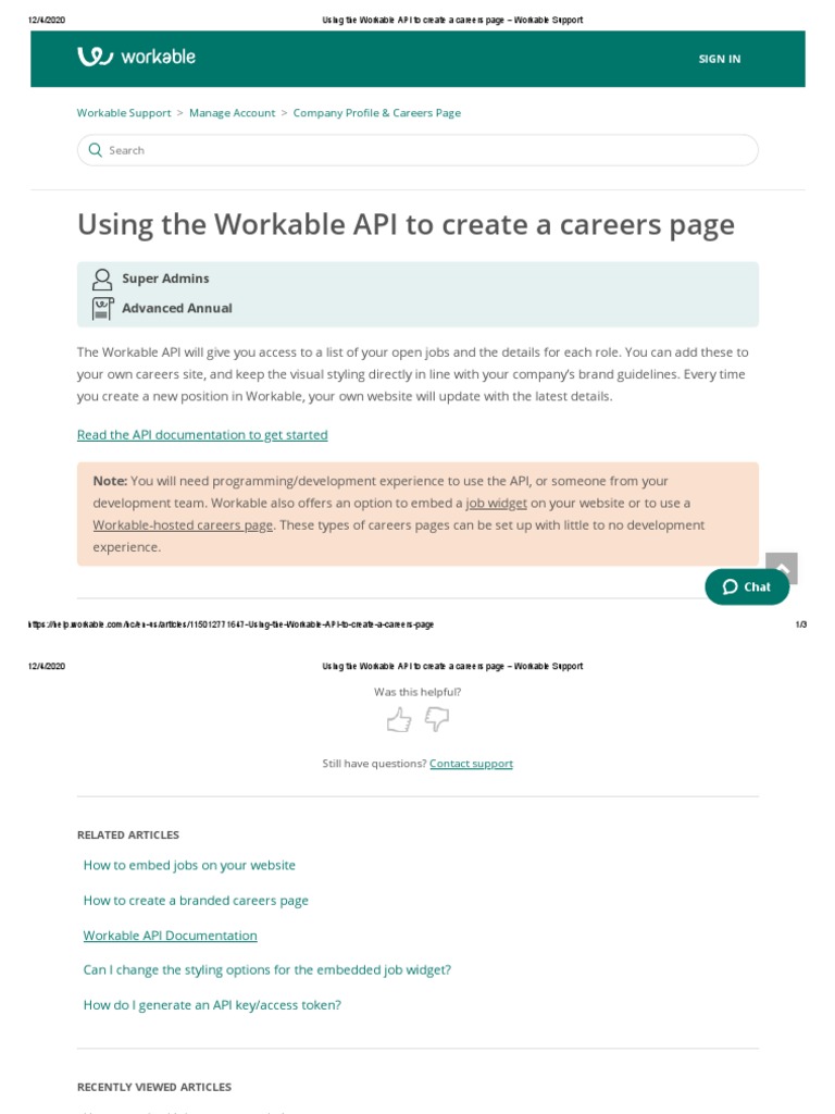 Using The Workable API To Create A Careers Page - Workable Support | PDF | Software | Internet