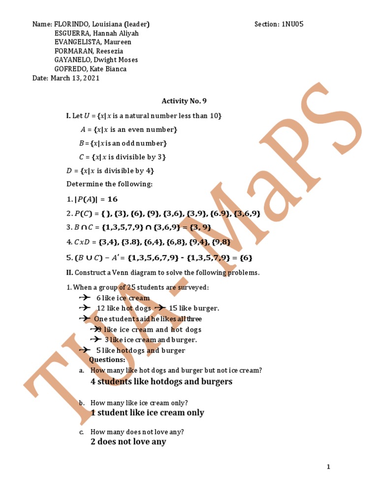 A Activity No. 9 I. Let ( - Is A Natural Number Less Than 10) | PDF