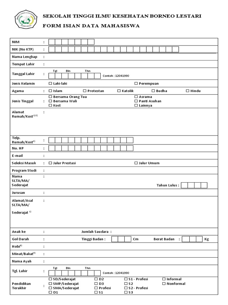 Form Data Mahasiswa | PDF