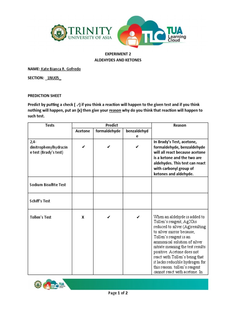 Brady's Test | PDF | Aldehyde | Ketone