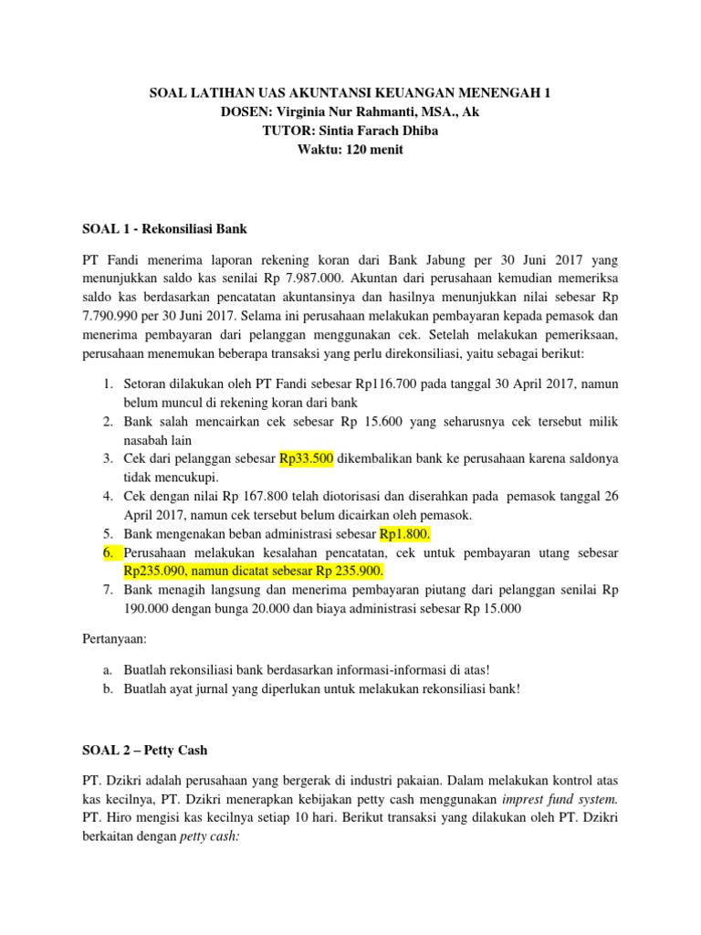 Fix Soal Uas Akm 1 Sintia | PDF