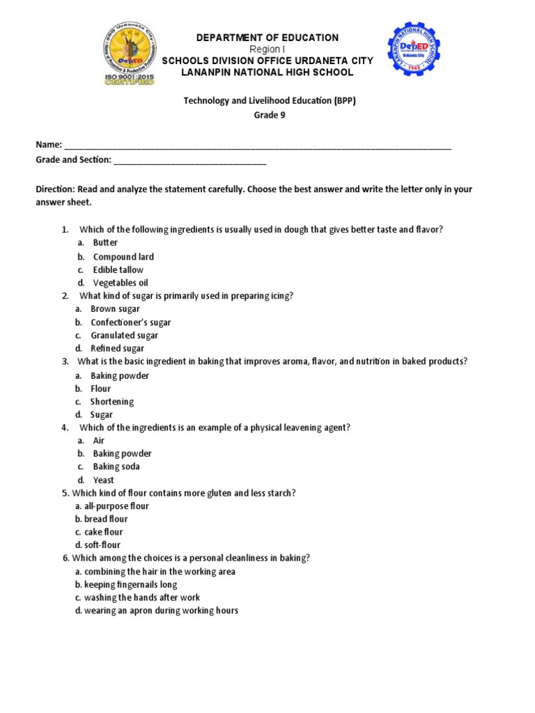 BPP Exam 9 | PDF | Dough | Baking