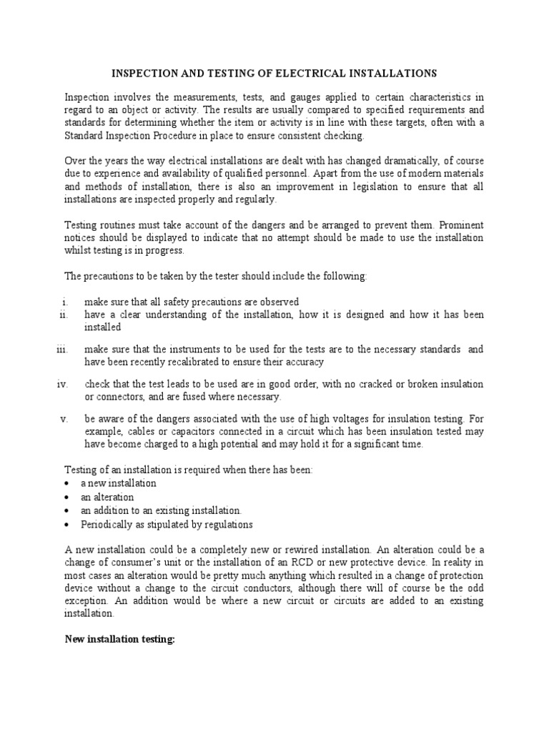 ELECTRICAL INSTALLATION INSPECTION | PDF | Electrical Wiring | Ac Power ...