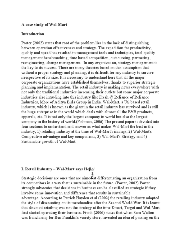 A Case Study of Walmart | PDF | Walmart | Strategic Management