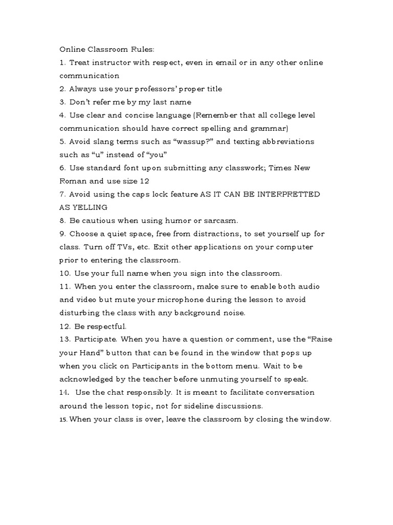 E Classroom Rules | PDF | Language Arts & Discipline