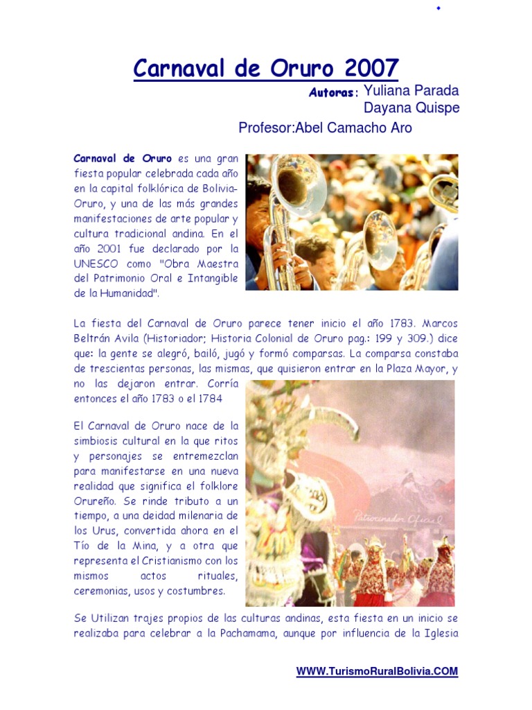 Historia y Tradición del Carnaval de Oruro | PDF | Carnaval | Bolivia