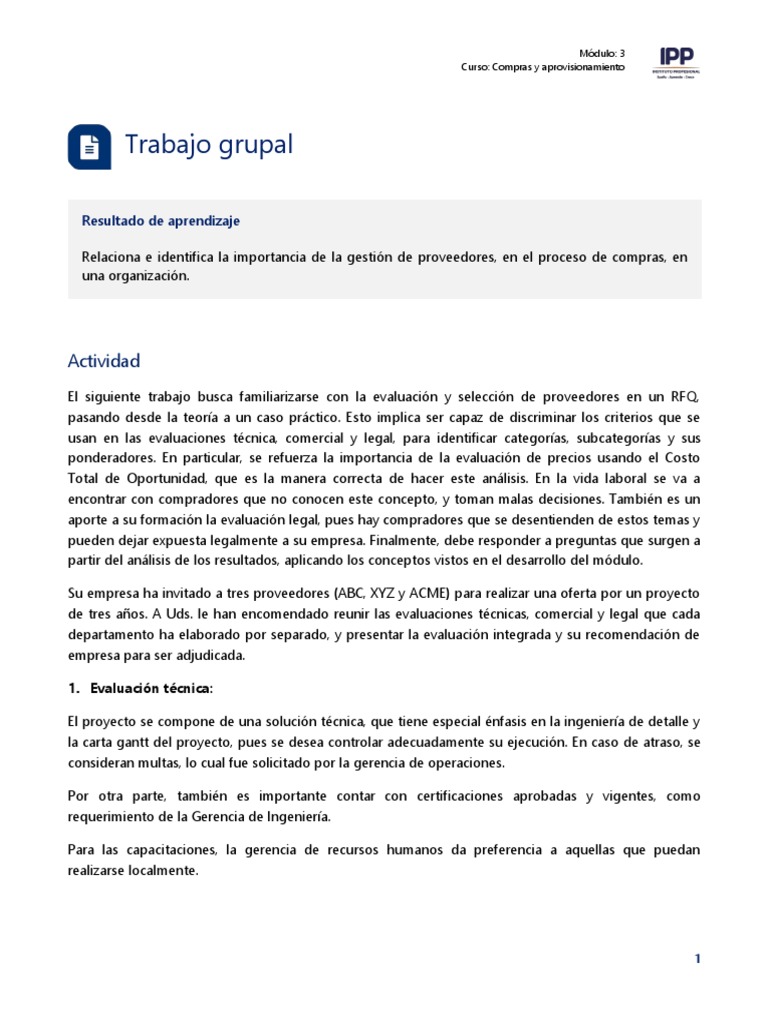 M3-Tg-Compras y Aprovisionamiento | PDF | Obtención | Evaluación