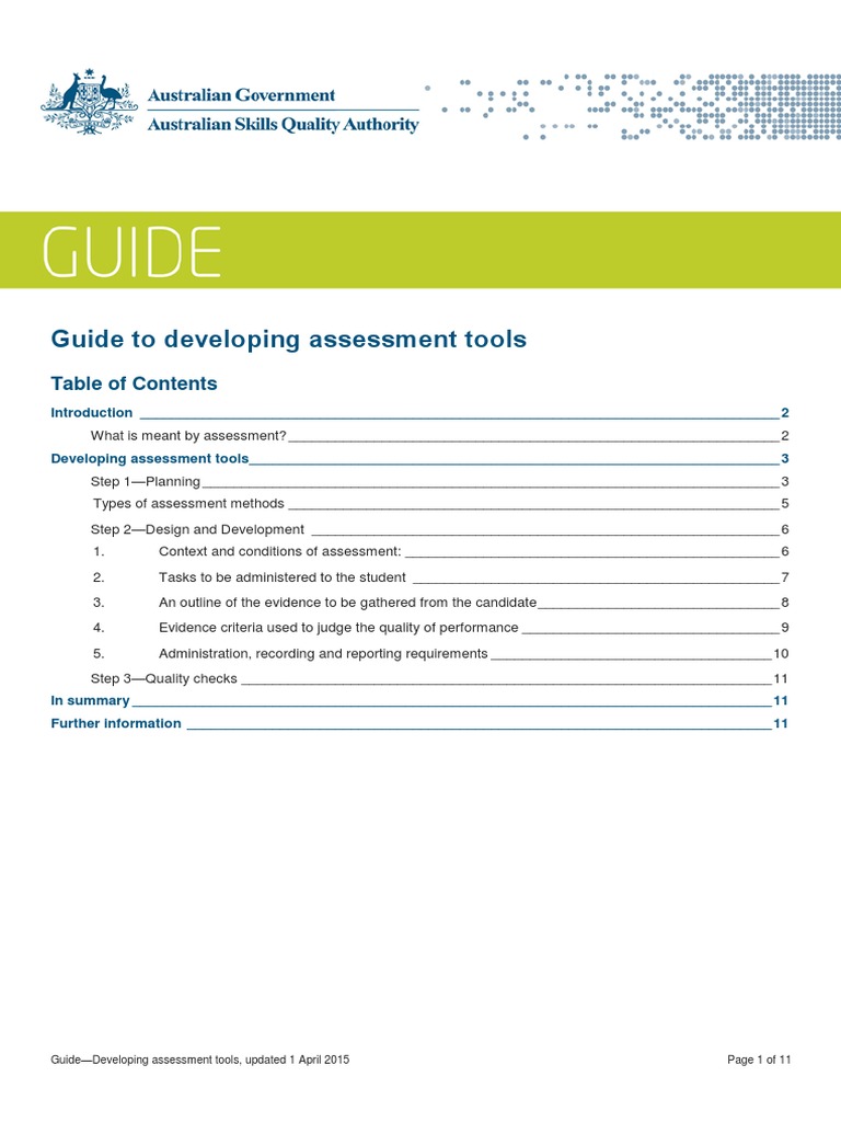 Guide - Developing Assessment Tools, Updated 1 April 2015 Page 1 of 11 ...