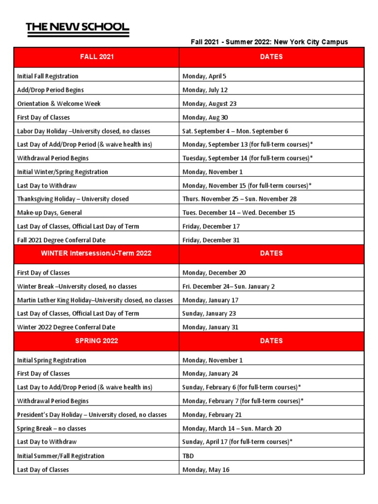 21-22 University Academic Calendar - NYC - Updated Oct 2021 | PDF ...