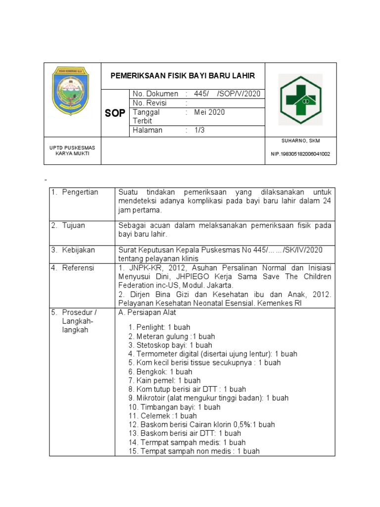 Sop Pemeriksaan Fisik BBL | PDF
