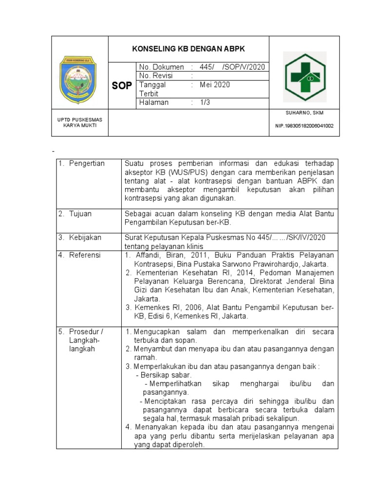 Sop Konseling KB Dan Abpk | PDF