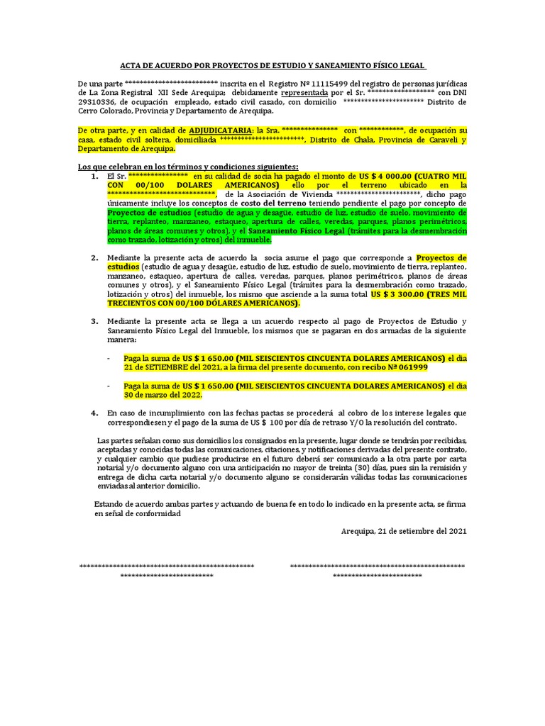 Modelo de Acta de Acuerdo | PDF