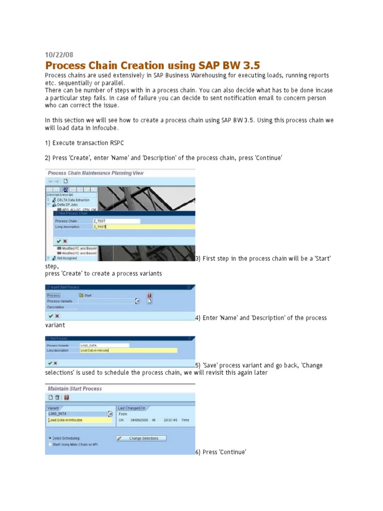 Process Chain Creation Using Sap Bw 35 Pdf Performance Indicator